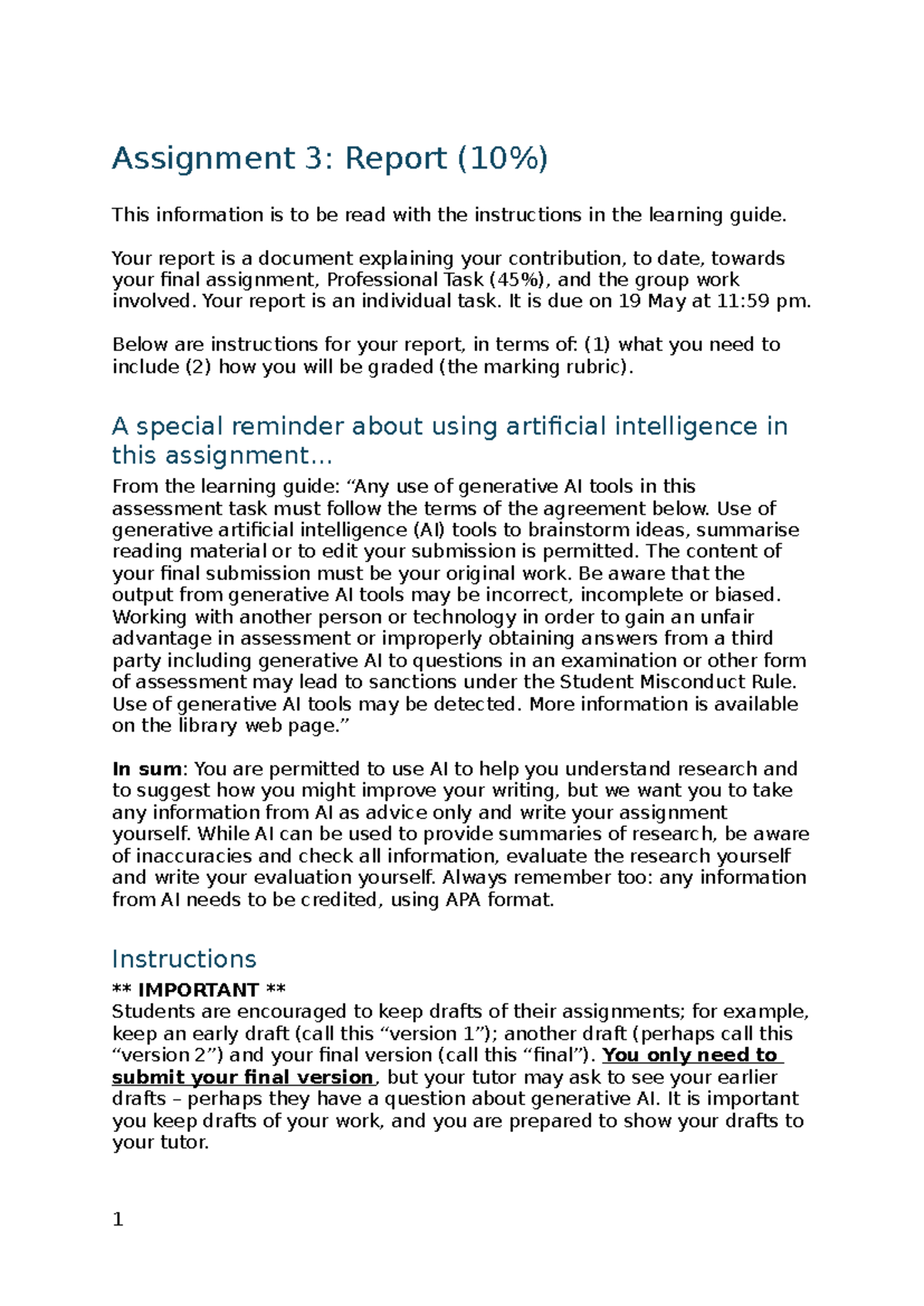 Report rubric-more-info v4(1)(1) - Assignment 3: Report (10%) This information is to be read ...