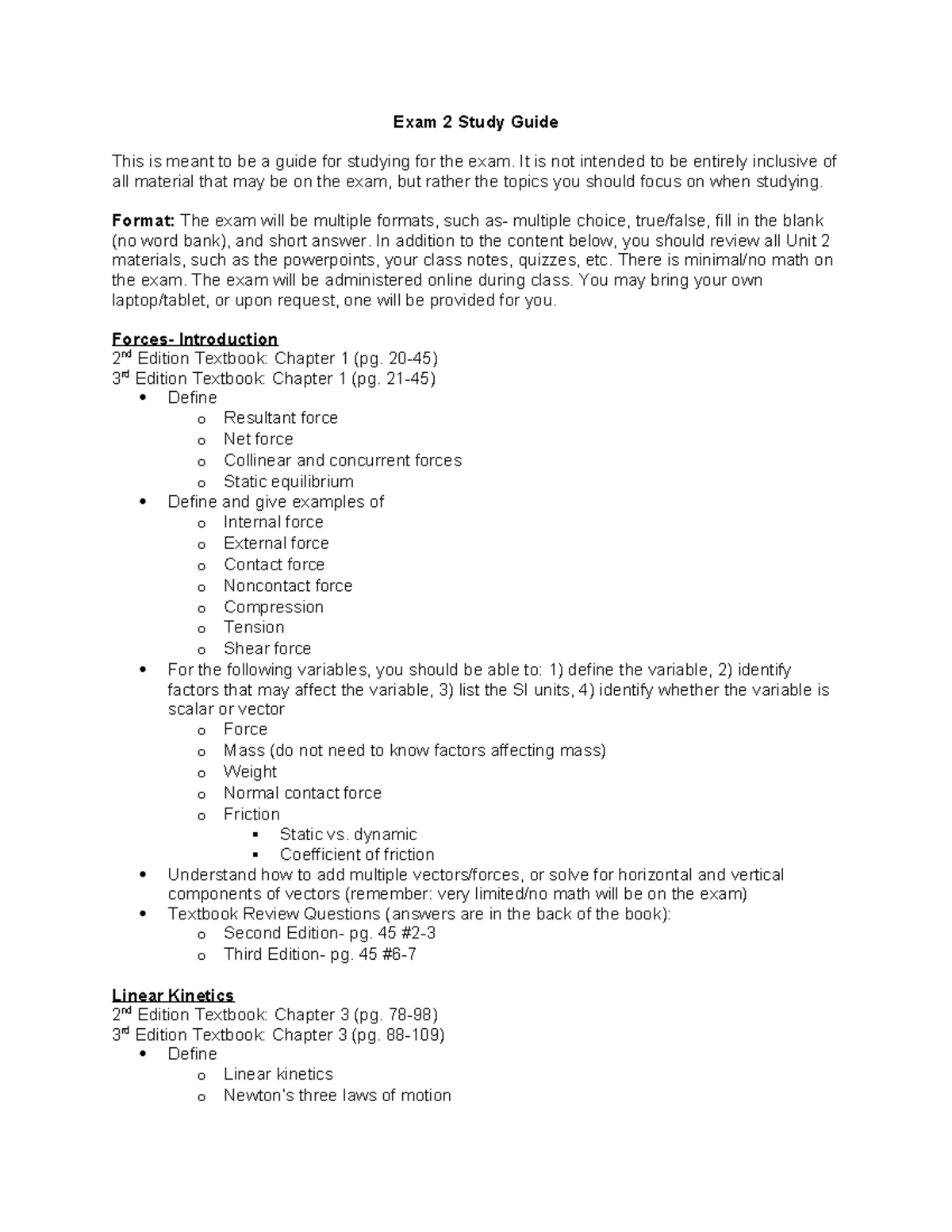 KNES 311 Exam 2 Study Guide - Exam 2 Study Guide This is meant to be a guide for studying for ...