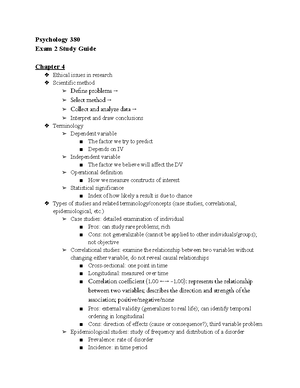 Abnormal Psychology-Exam 1 Study Guide - Psychology 380 Exam #1 Study ...
