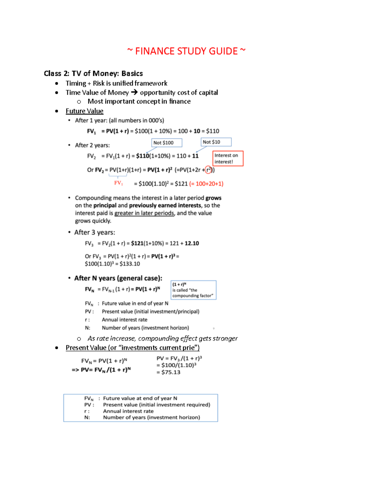 Notes - ~ FINANCE STUDY GUIDE ~ Class 2: TV of Money: Basics Timing ...
