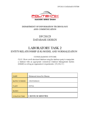 Laboratory Task 1 - srd - DEPARTMENT OF INFORMATION AND COMMUNICATION TECHNOLOGY DFC DATABASE ...