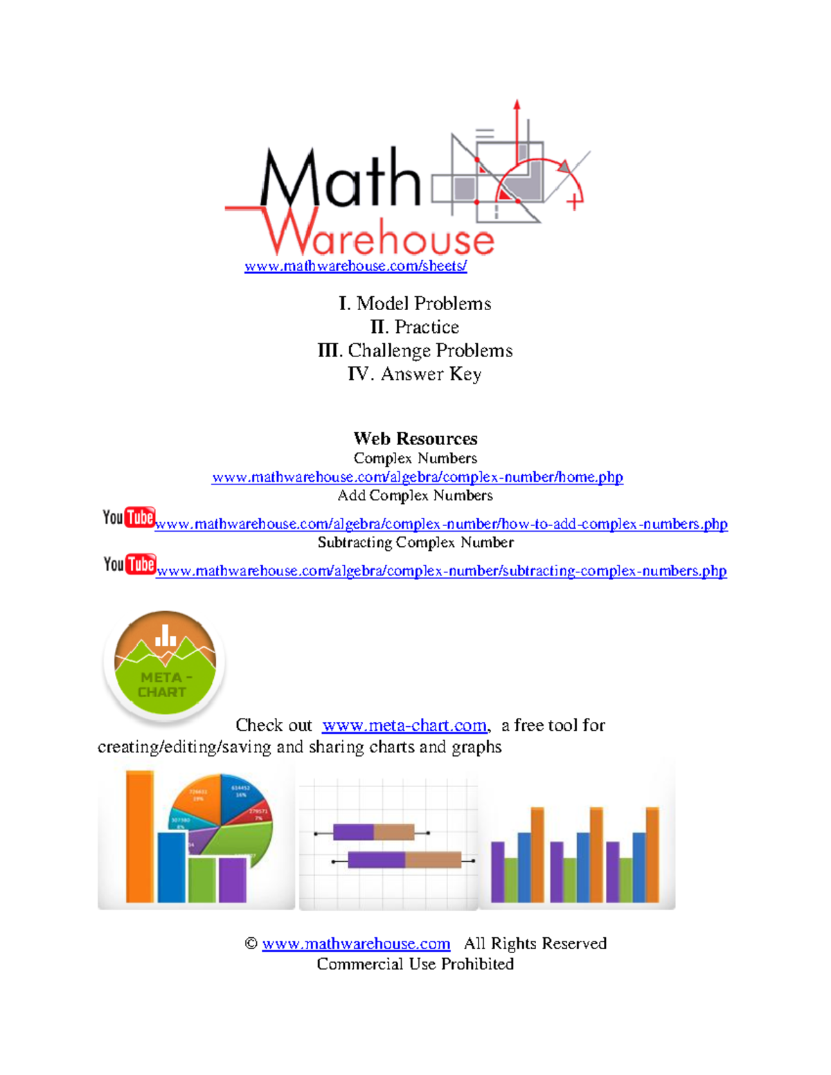 Add Subtract Complex Numbers Worksheet Mathwarehouse sheets I Model