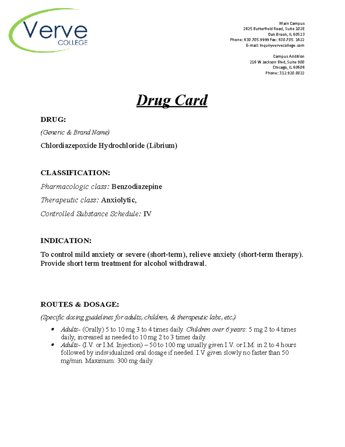 Chlordiazepoxide - Focus revie - Main Campus 2625 Butterfield Road ...