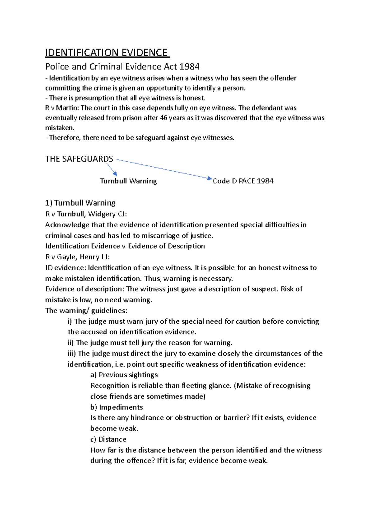 3. Identification Evidence Notes - IDENTIFICATION EVIDENCE Police and ...