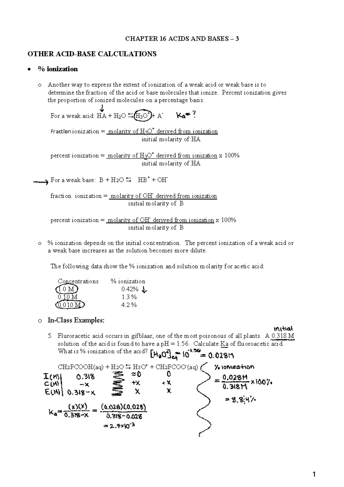 Chapter 16-3 Lecture Notes - CHAPTER 16 ACIDS AND BASES – 3 OTHER ACID ...