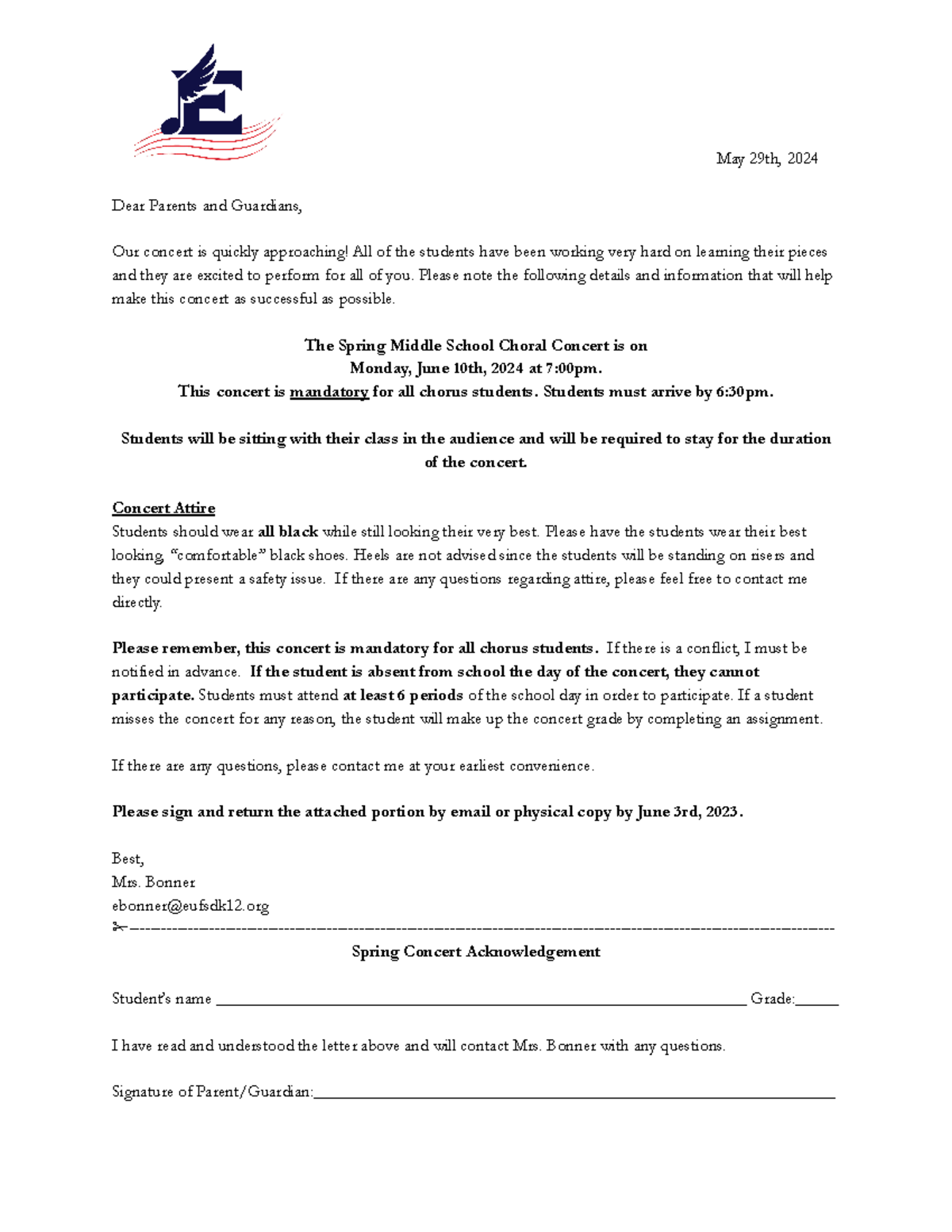 Concert Letter 2024-Chorus - May 29th, 2024 Dear Parents and Guardians ...