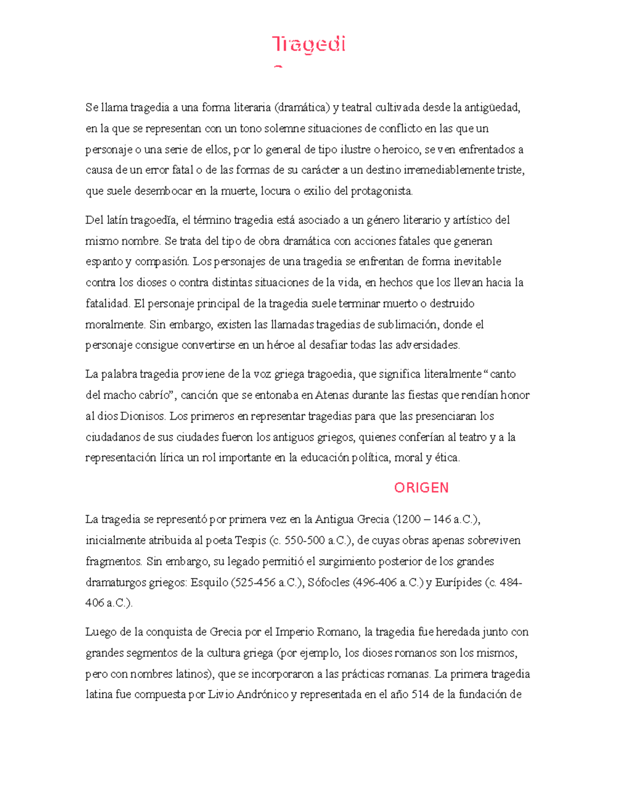 Tragedia - KJNKN - Se llama tragedia a una forma literaria (dramática ...