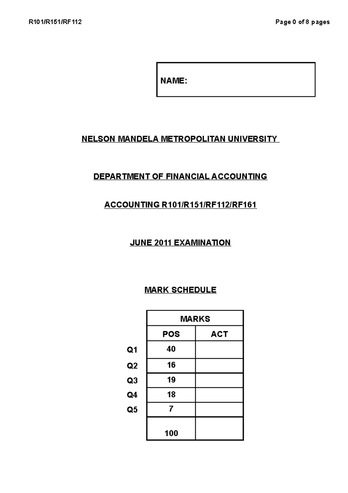JUNE 2011 R101 Solution Adapted terminology 2012 - NAME: NELSON MANDELA ...