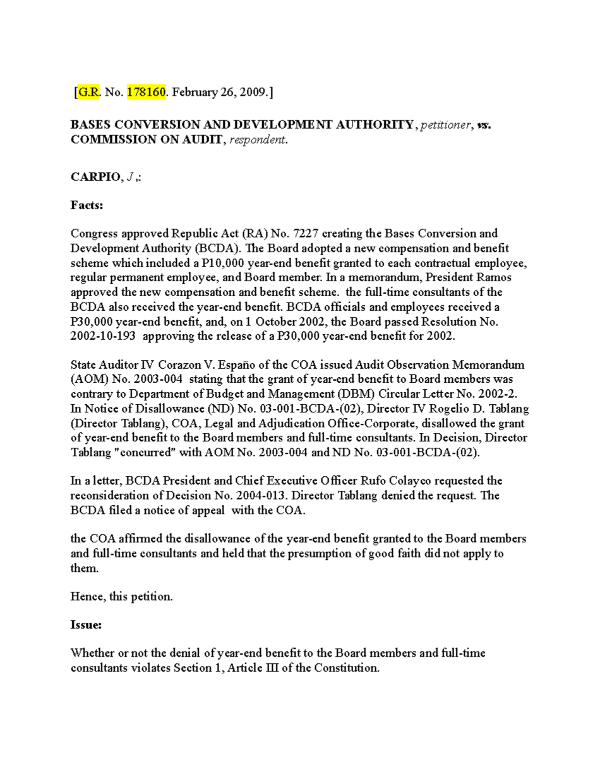 Bcda-v-coa-case-digest compress - [G. No. 178160. February 26, 2009 ...
