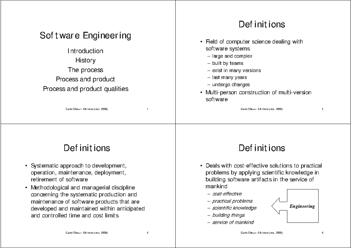 Appunti - lezione 1-2-3 - Che cosè l'ingegneria del software - il ciclo ...