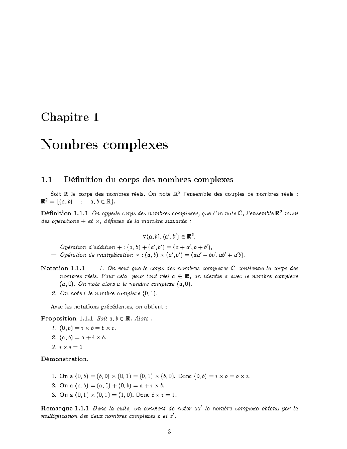 Nombres Complexes - Chapitre 1 Nombres complexes 1 Définition du corps des nombres complexes ...