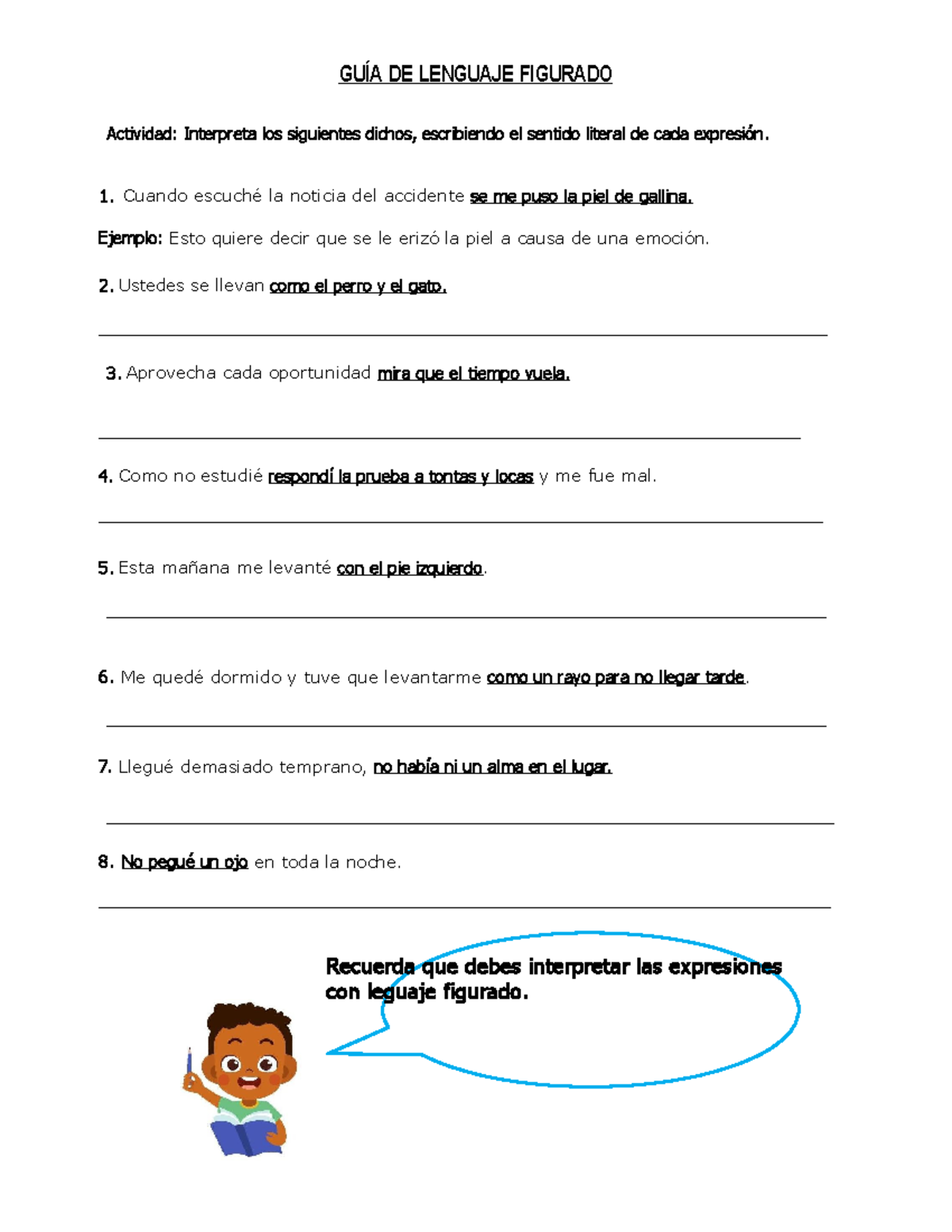 Lenguaje figurado - GUÍA DE LENGUAJE FIGURADO Actividad: Interpreta los ...