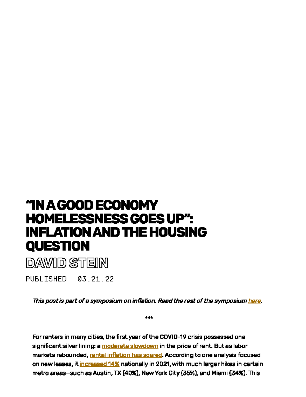 “In a Good Economy, Homelessness Goes Up Inflation and the Housing ...