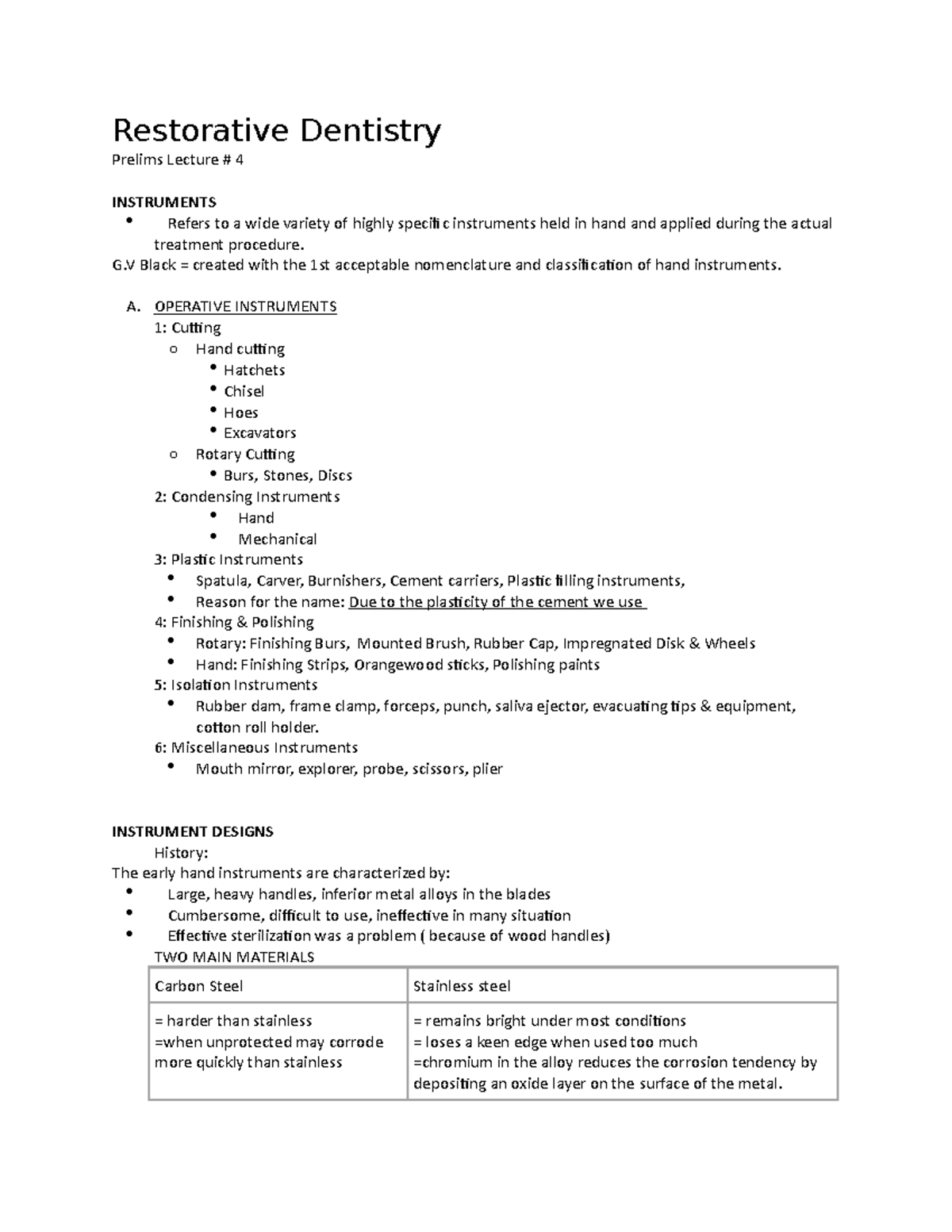 Dental instruments for restoration - Restorative Dentistry Prelims ...