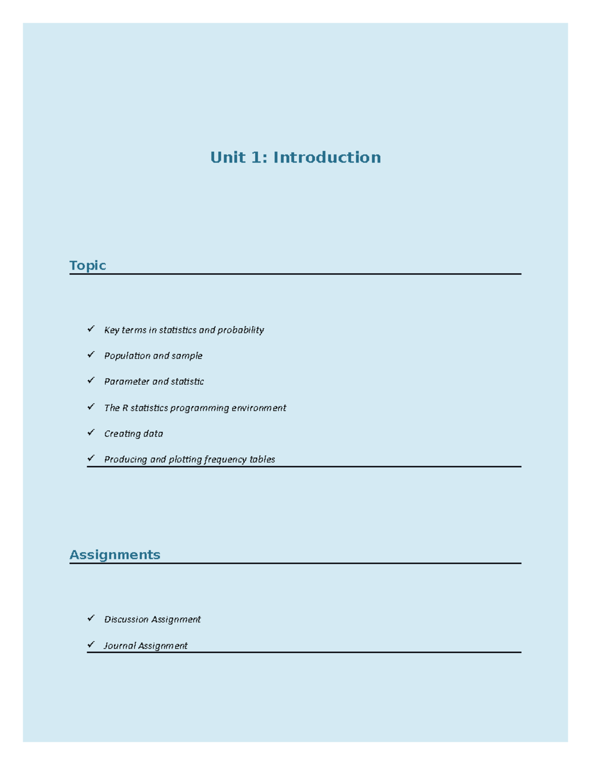 MATH 1280 Unit 1 Assignments - Unit 1: Introduction Topic Key terms in ...