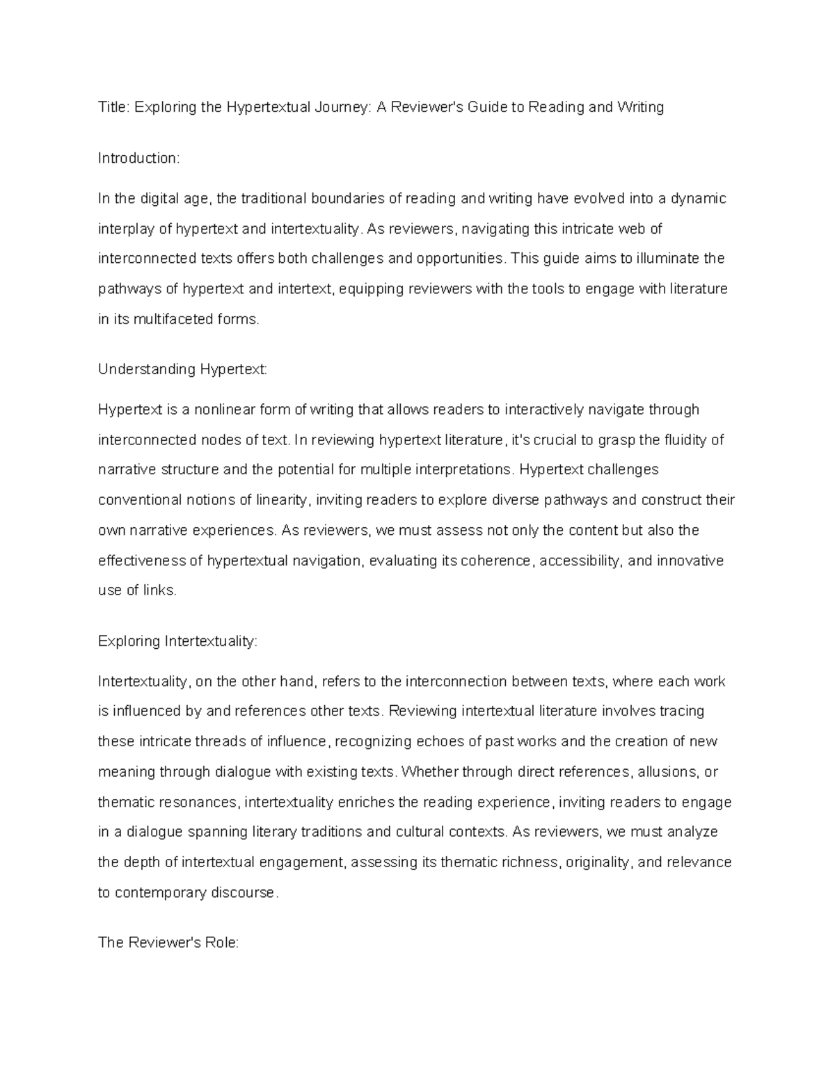 Reviewer 1 - Title: Exploring the Hypertextual Journey: A Reviewer's ...