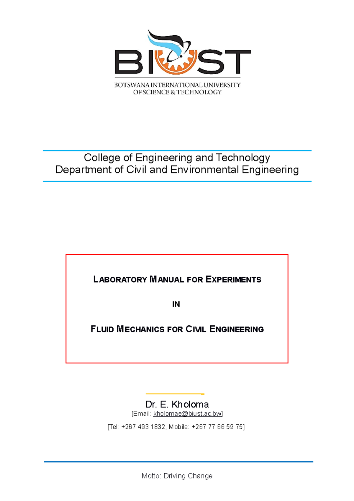 Laboratory Experiment 1 Viscosity in Fluid Mechanics CIVE 221 Biust by ...