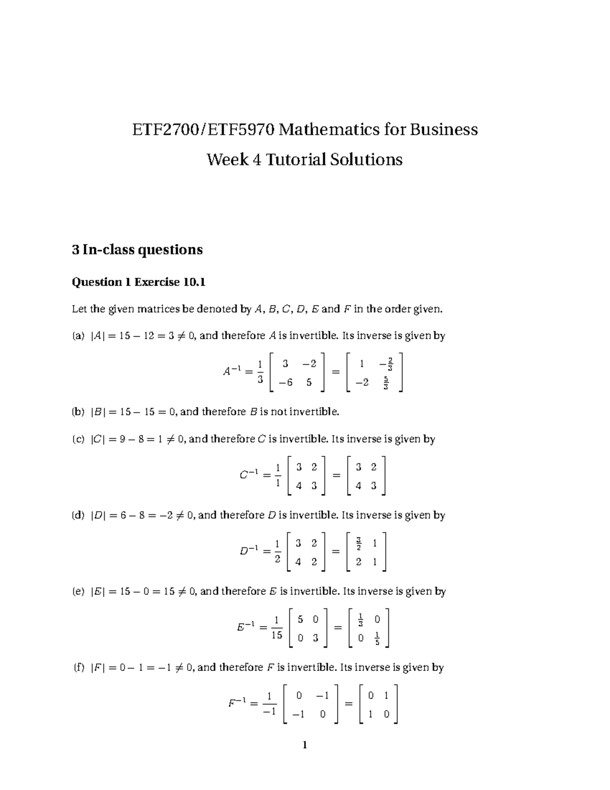 Week4-tutorial - W4 Tutorial solution - ETF2700/ETF5970 Mathematics for Business Week 4 Tutorial ...