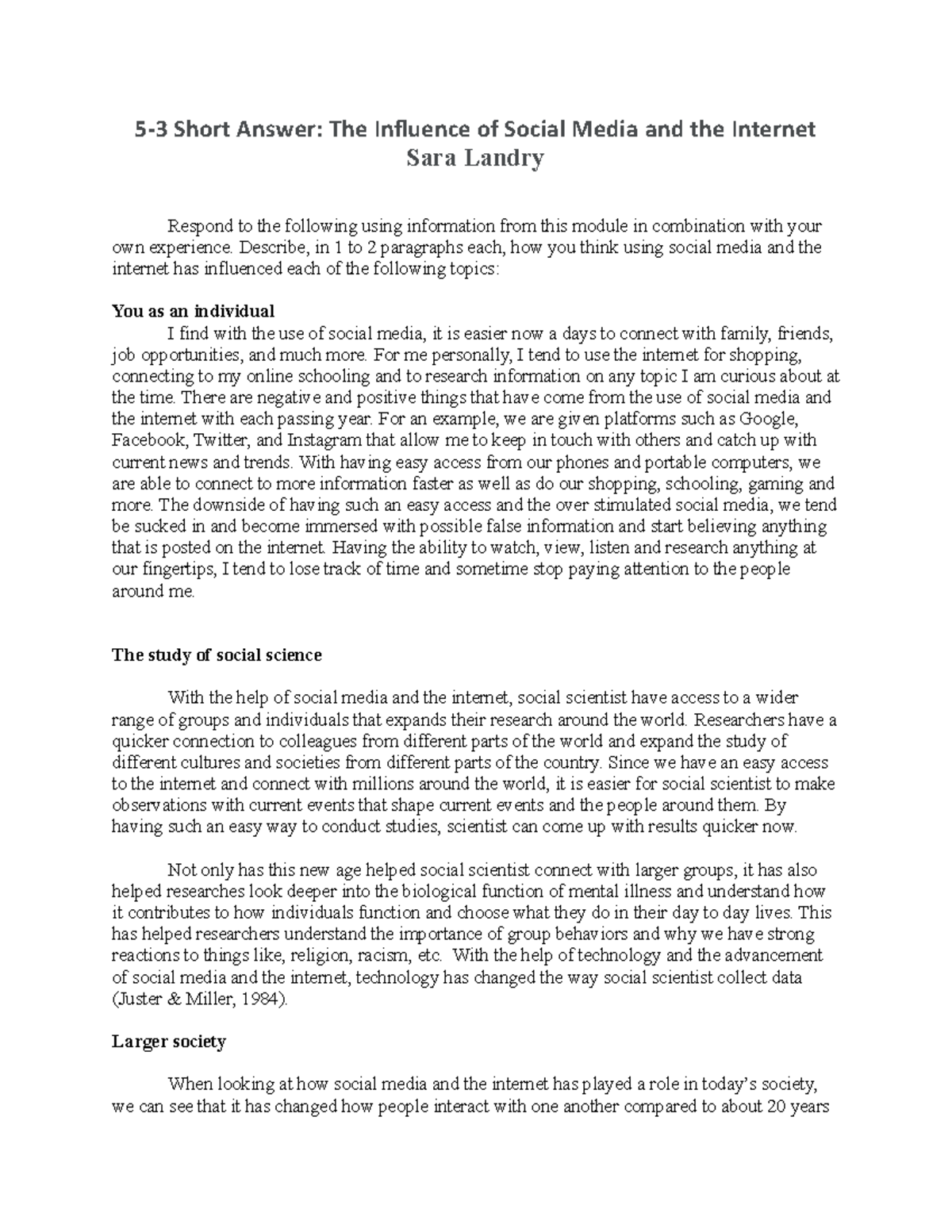 5-3 Short Answer- The Influence of Social Media and the Internet ...