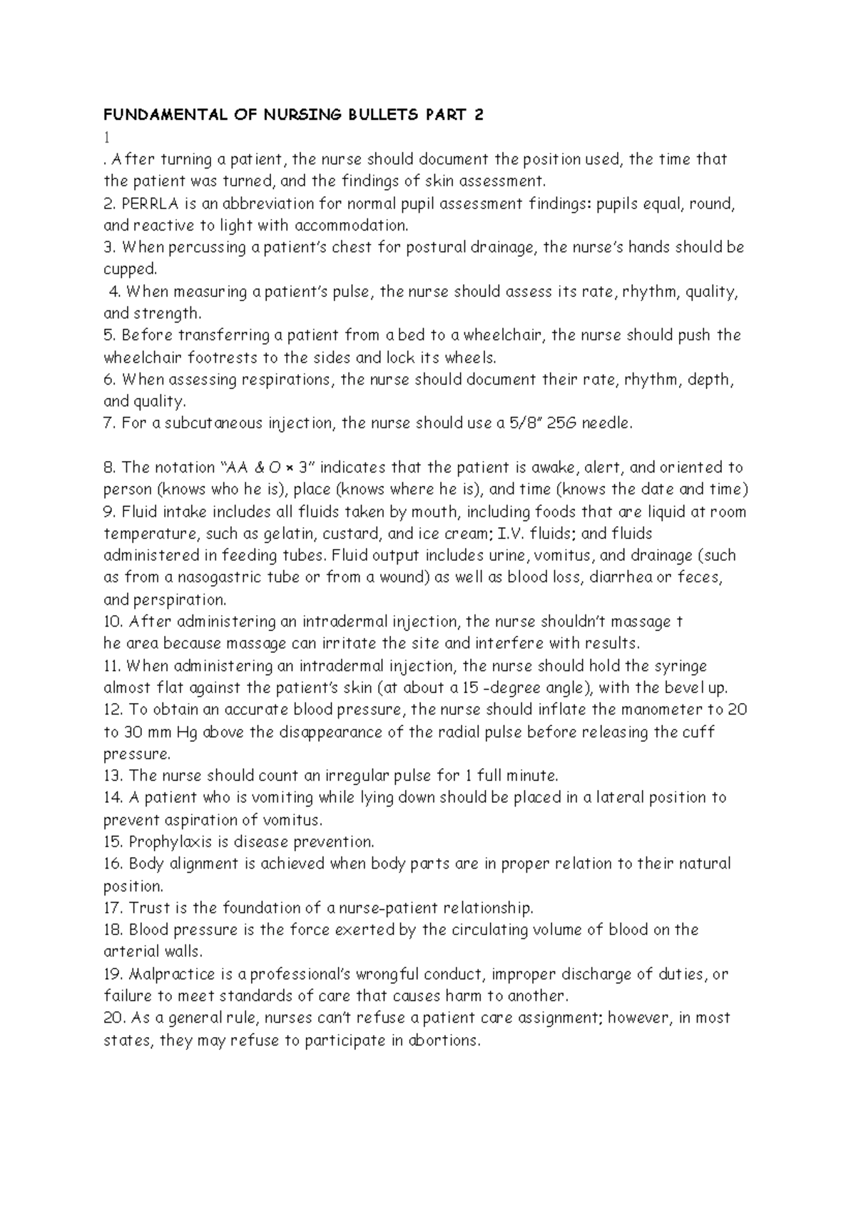 Fundamental OF Nursing Bullets PART 2 - FUNDAMENTAL OF NURSING BULLETS ...