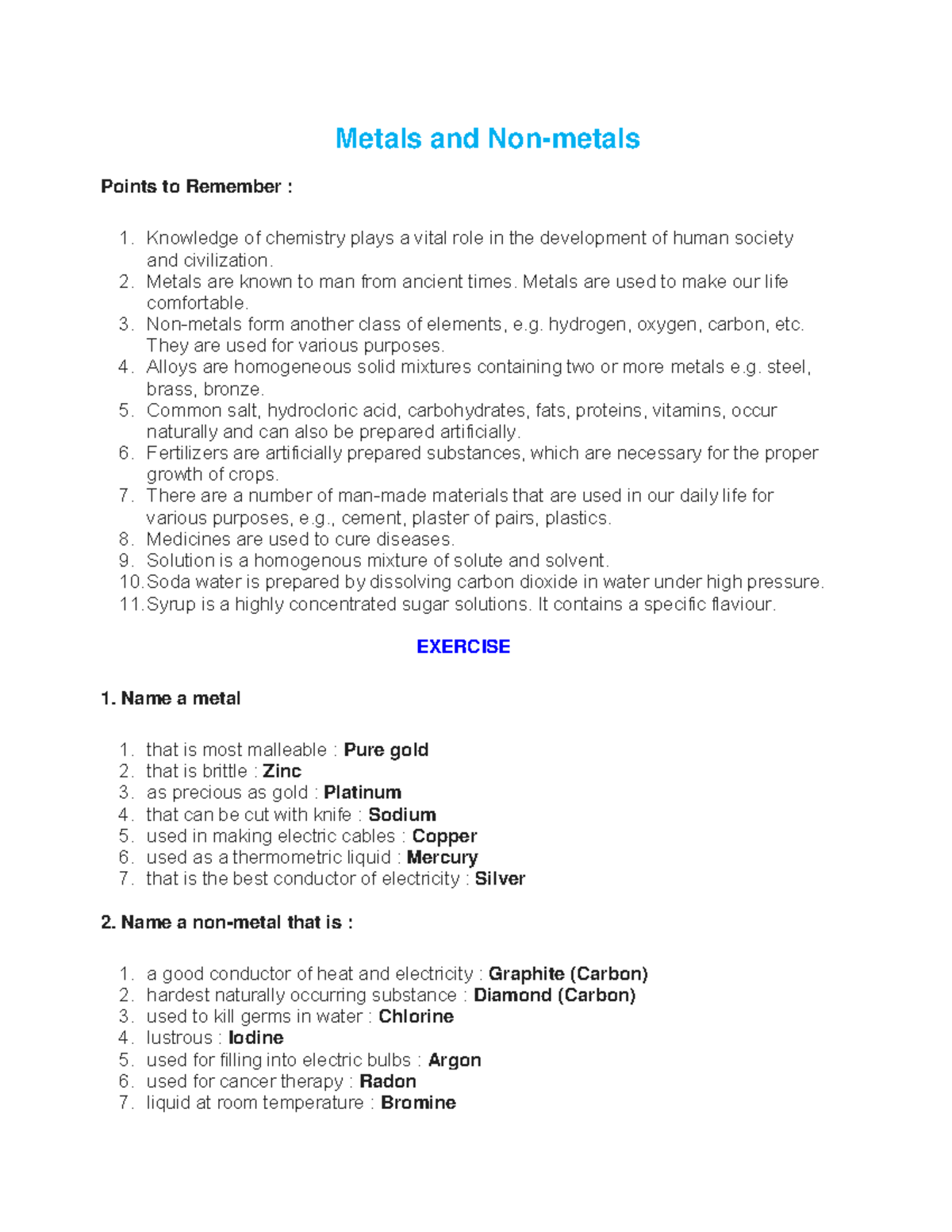 Metals and Non metals - notes - ncertbooksolutions Metals and Non ...