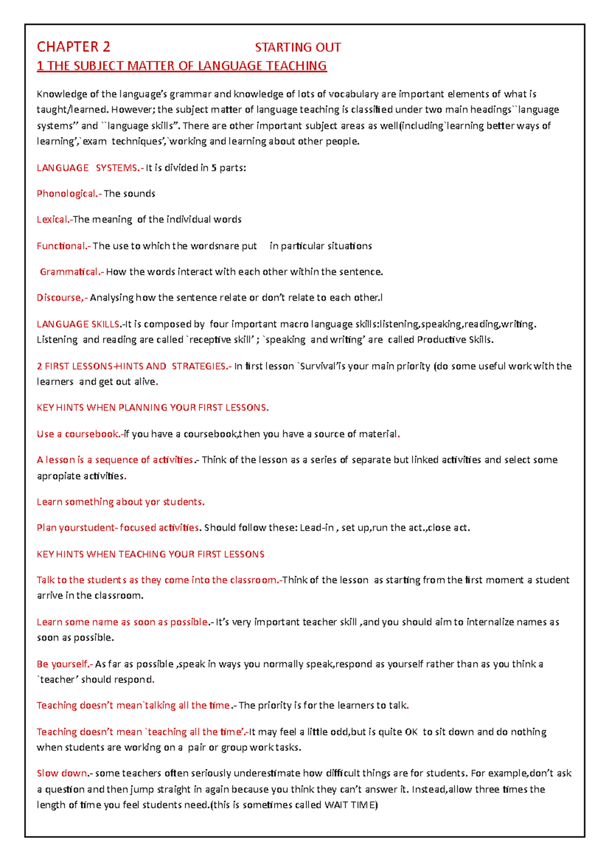 Chapter 2 - this is an English short summary. - CHAPTER 2 STARTING OUT ...