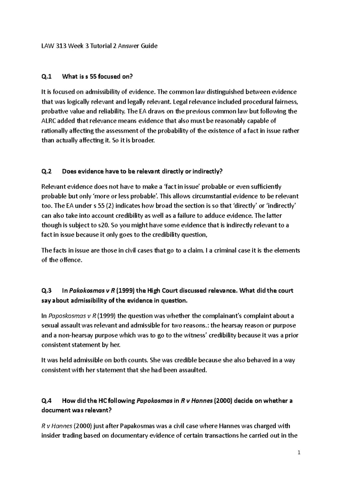 LAW 313 Week 3 Tutorial 2 Answer Guide - LAW 313 Week 3 Tutorial 2 ...