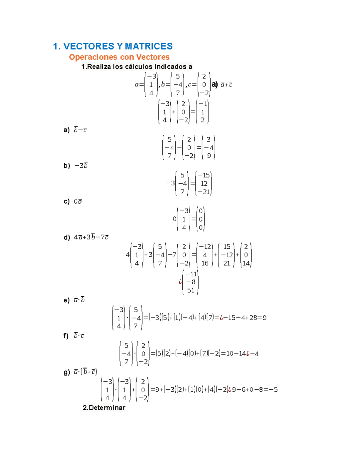 Vectores Y Matrices - MATHLAB - VECTORES Y MATRICES Operaciones con Vectores 1 los cálculos ...
