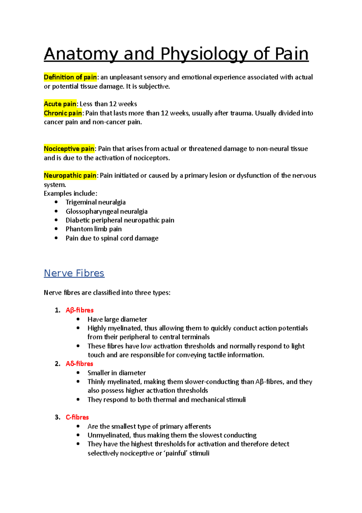Anatomy and Physiology of Pain - Anatomy and Physiology of Pain ...
