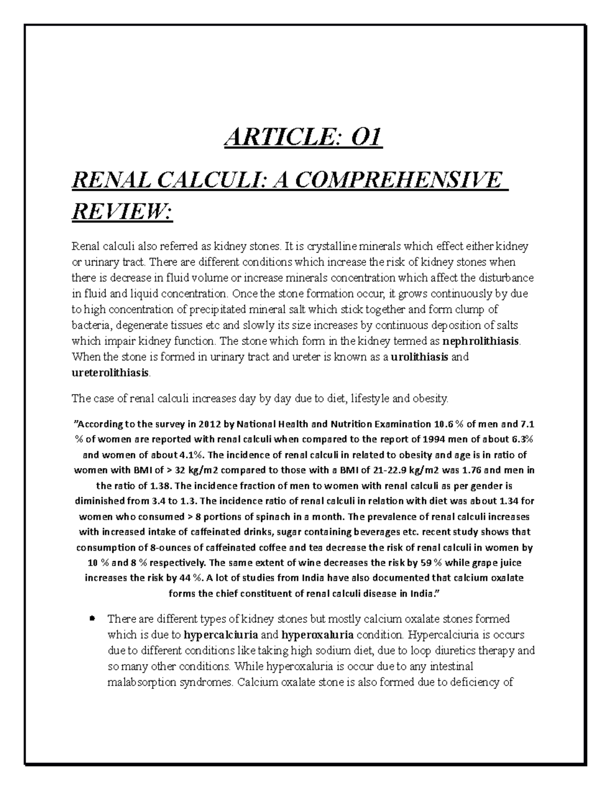 Chemical pathology - It is the review of article - ARTICLE: O RENAL ...