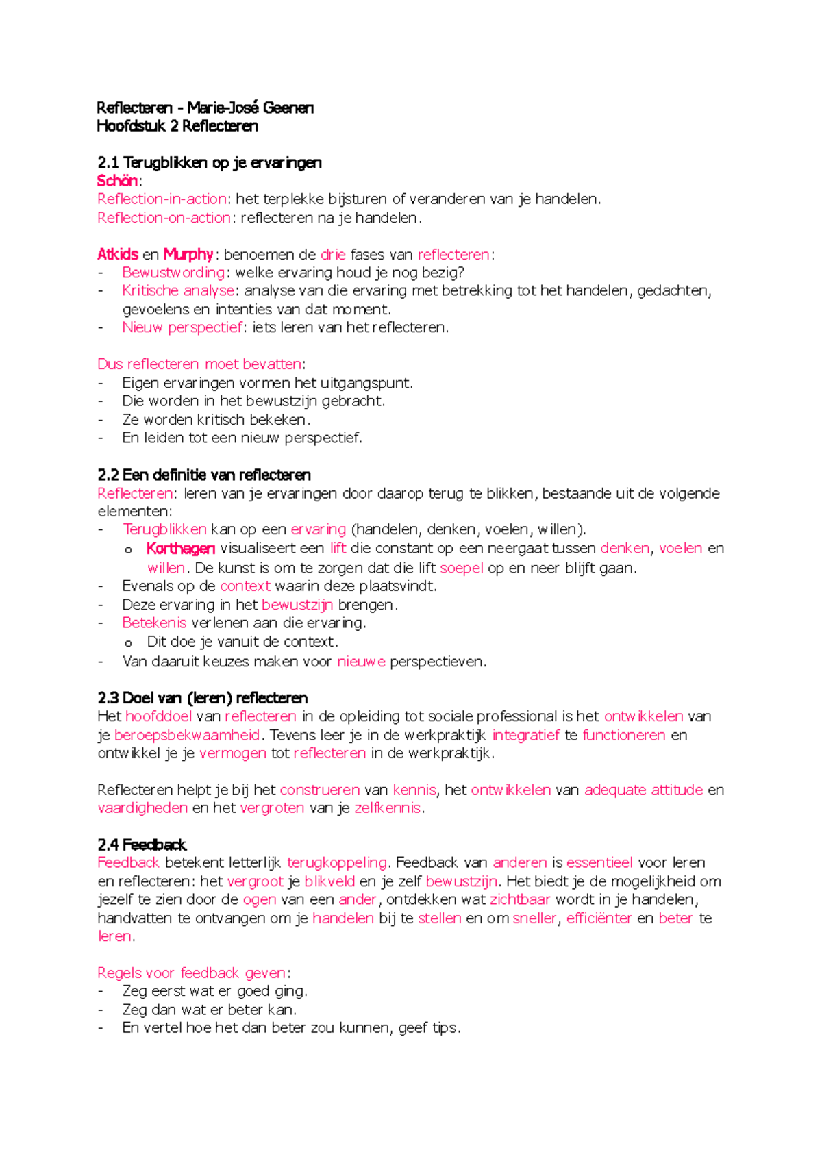 Samenvatting Reflecteren Marie-Josâe Geenen - Samenvatting van ...