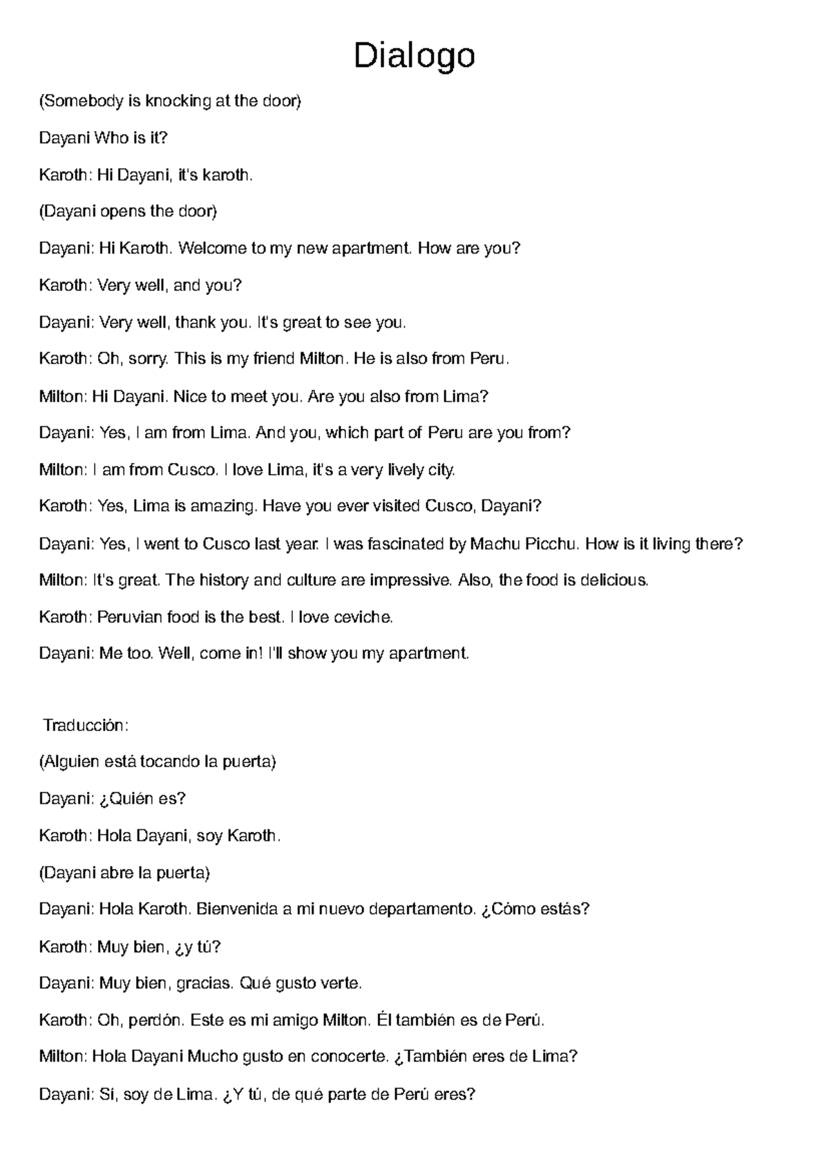 Dialogo ingles - Diálogo - Dialogo (Somebody is knocking at the door ...