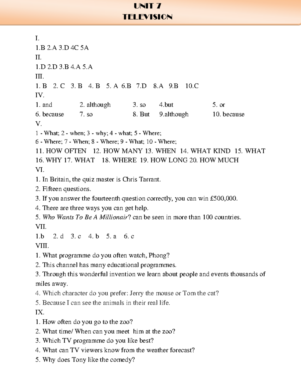 UNIT 7 - bài tập kèm lý thuyết - I. 1 2 3 4C 5A II. 1 2 3 4 5 III. 1. B ...