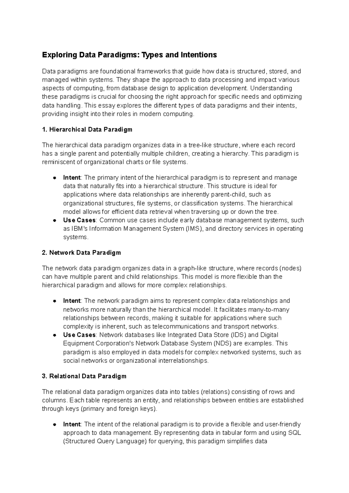 Course hero -2 - Data Paradigms - Exploring Data Paradigms: Types and ...