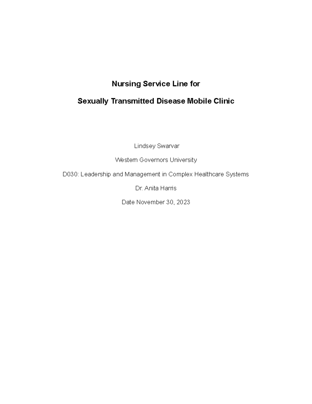 D030 Nursing Service Line STD mobile clinic - Nursing Service Line for Sexually Transmitted ...