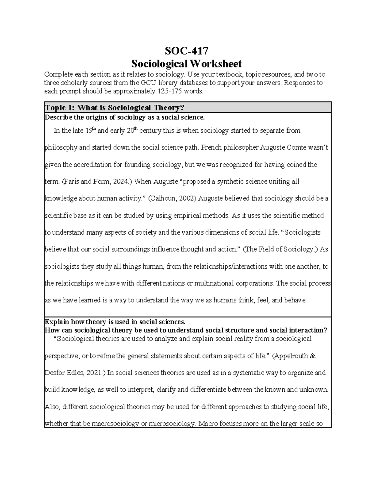 Sociological Concepts - SOC- Sociological Worksheet Complete each ...