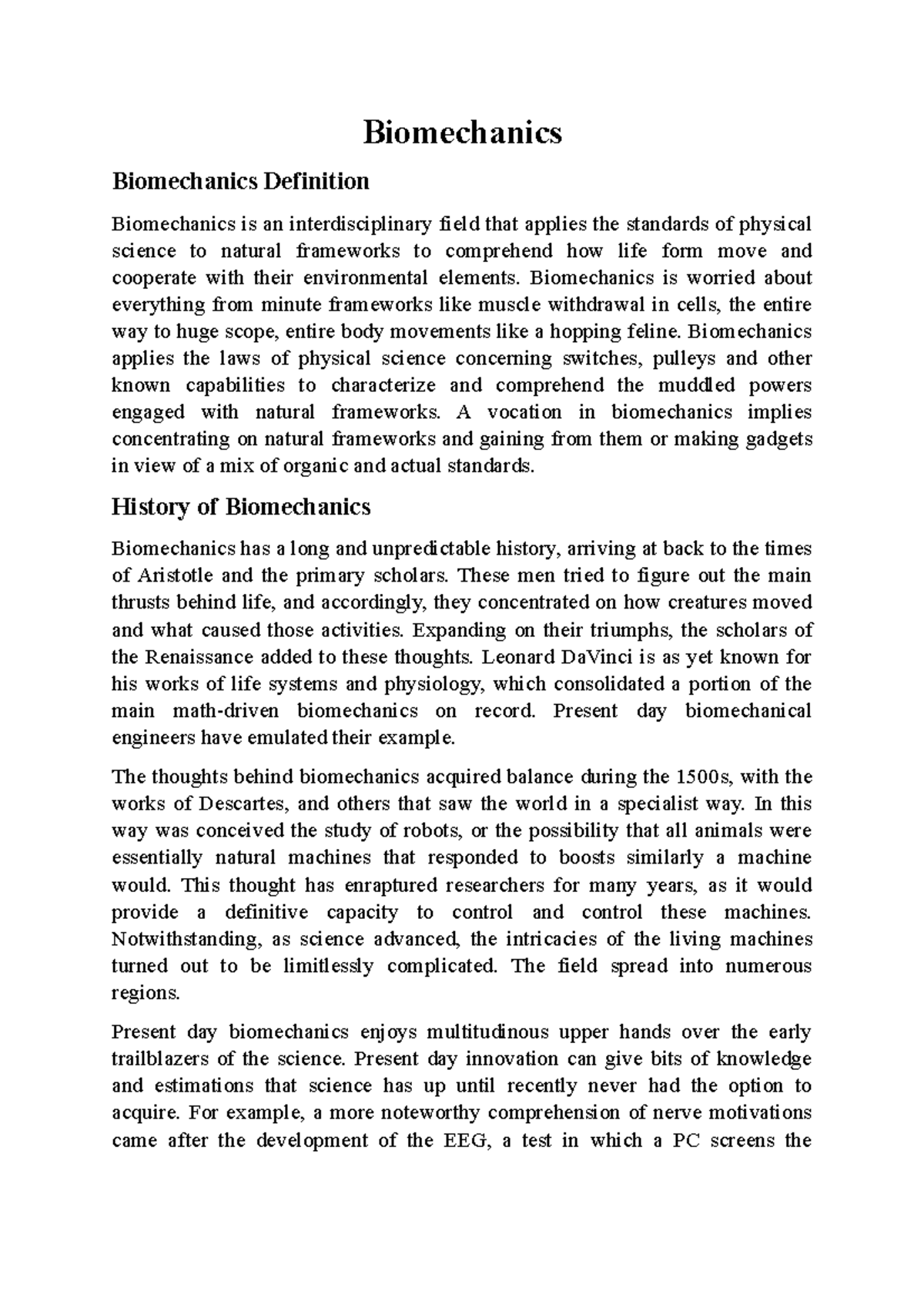 Biomechanics - Biomechanics Biomechanics Definition Biomechanics is an ...