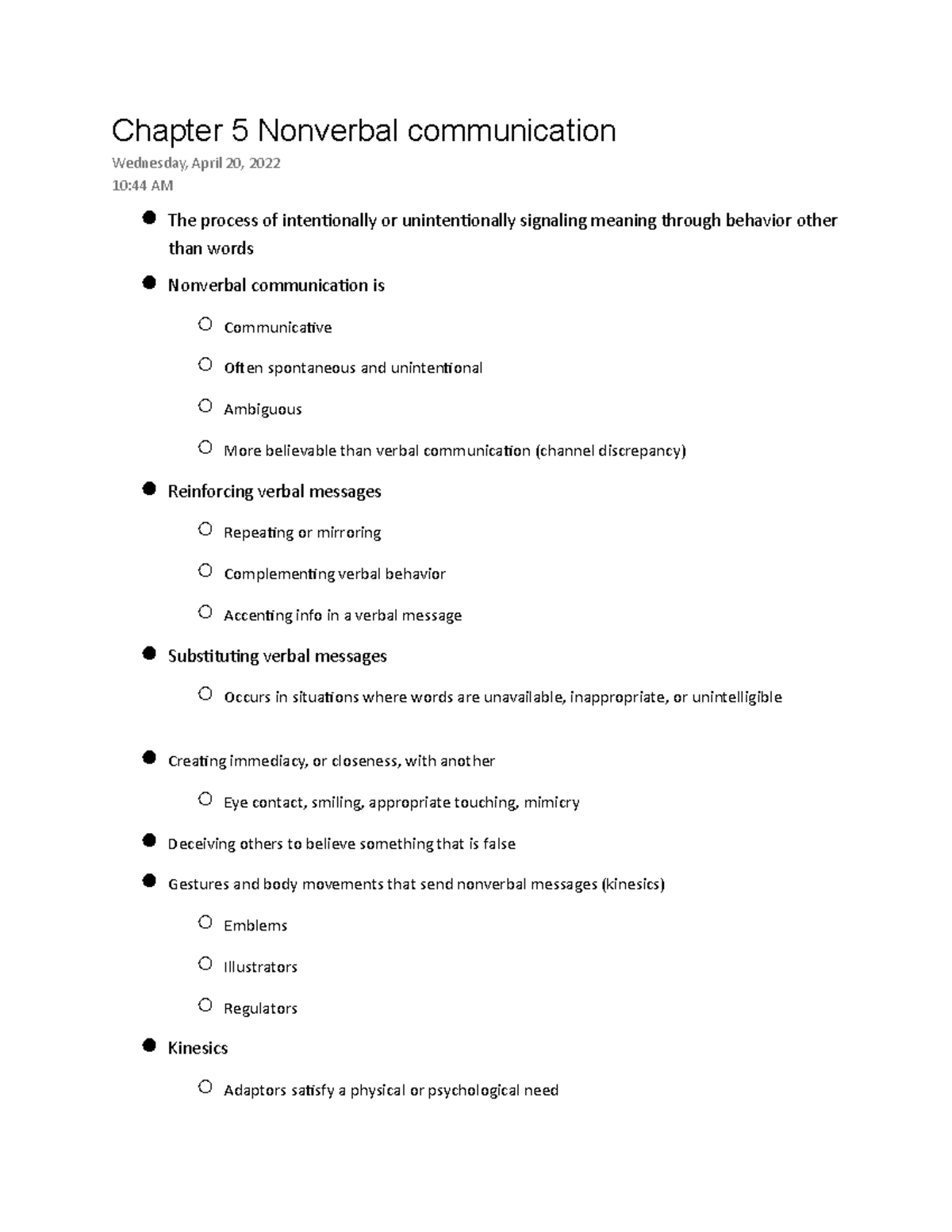 Chapter 5 - Nonverbal communication - Chapter 5 Nonverbal communication ...