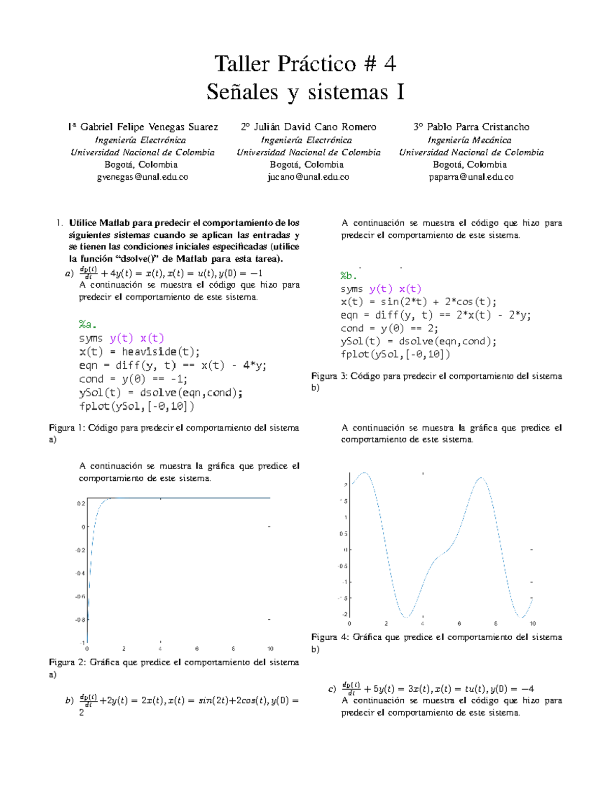 Se ales y sistemas I Taller Practico 4 - Taller Pr ́actico # 4 Se ̃nales y sistemas I 1 a ...