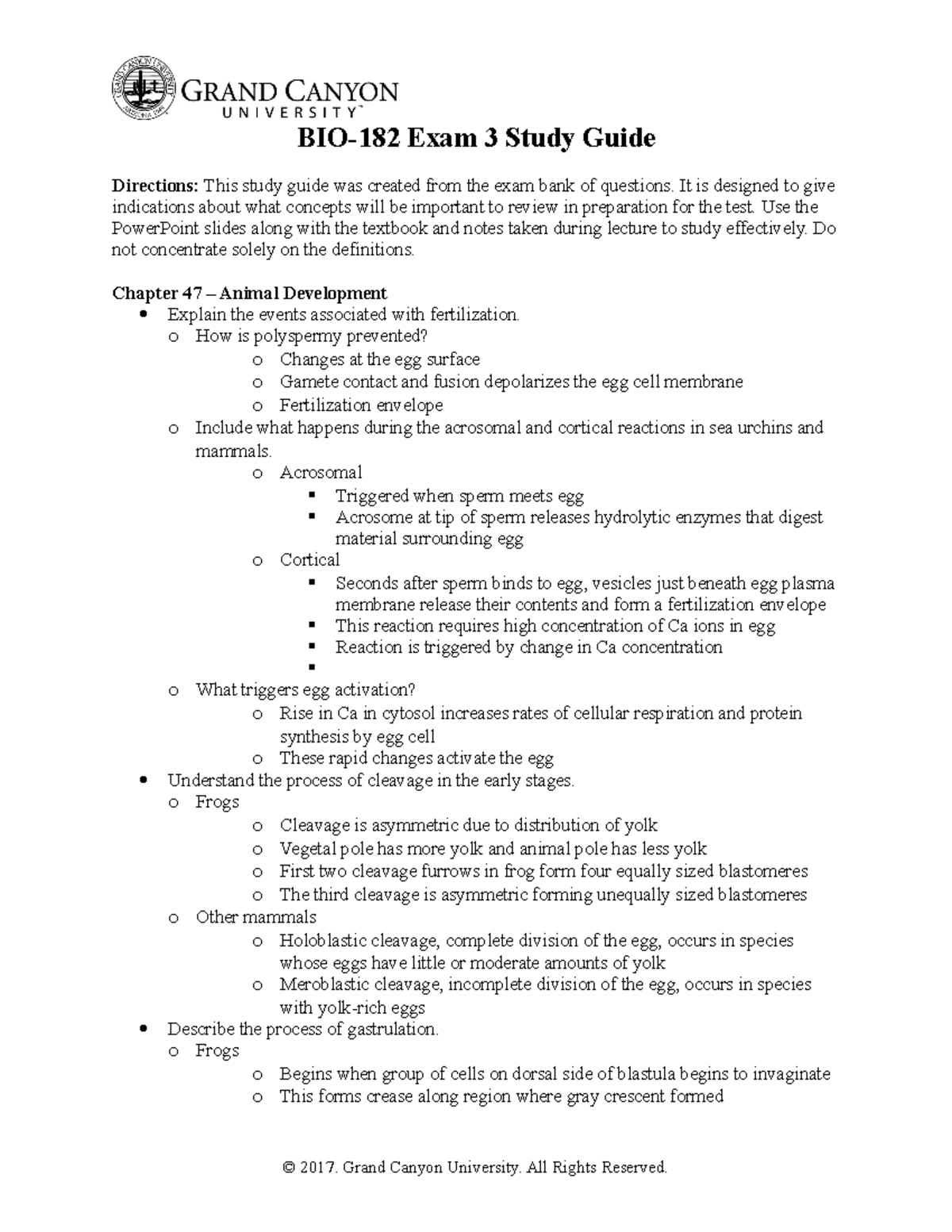 BIO 182 RS Study Guide 3 - BIO-182 Exam 3 Study Guide Directions: This ...