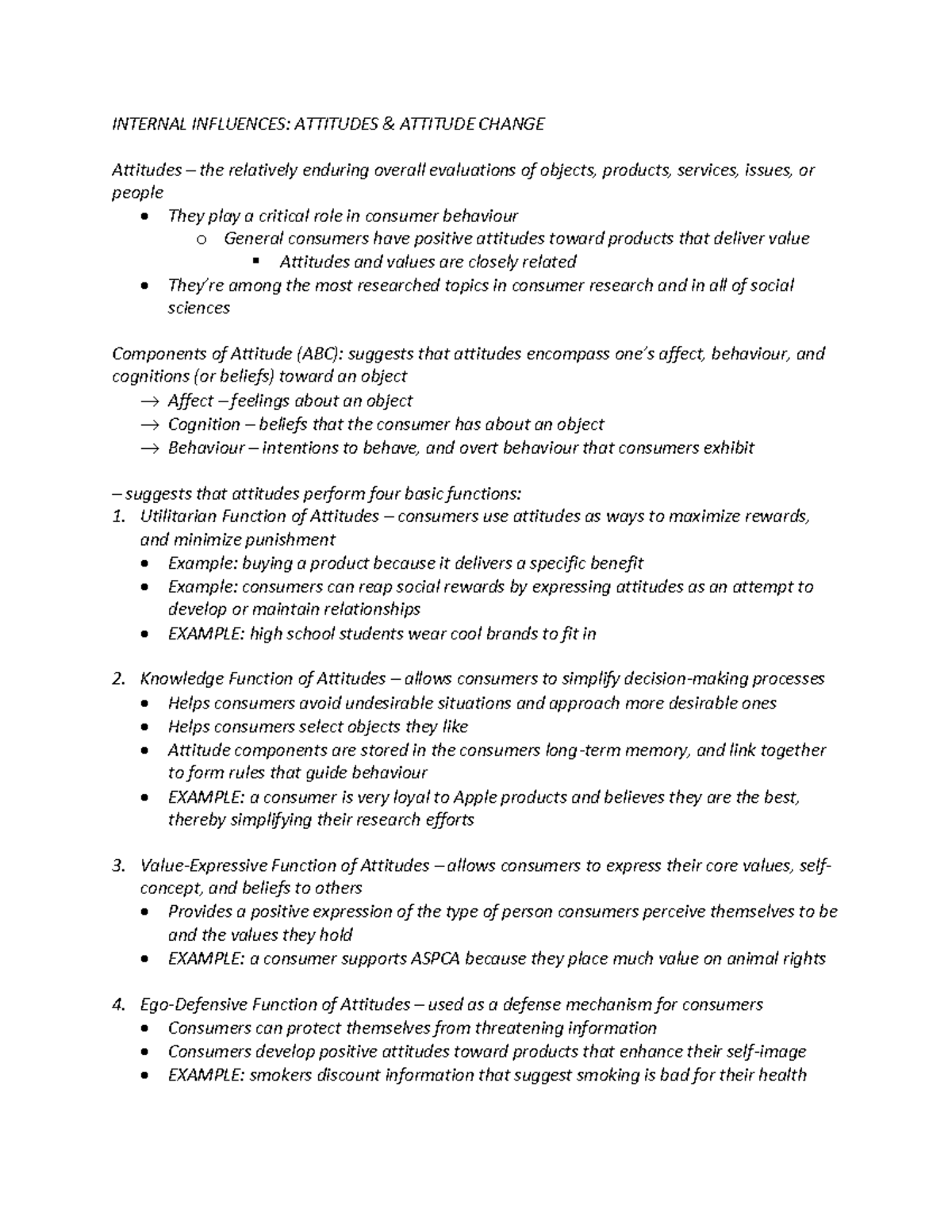 MKT400 Lecture 3 - lec3 - INTERNAL INFLUENCES: ATTITUDES & ATTITUDE ...