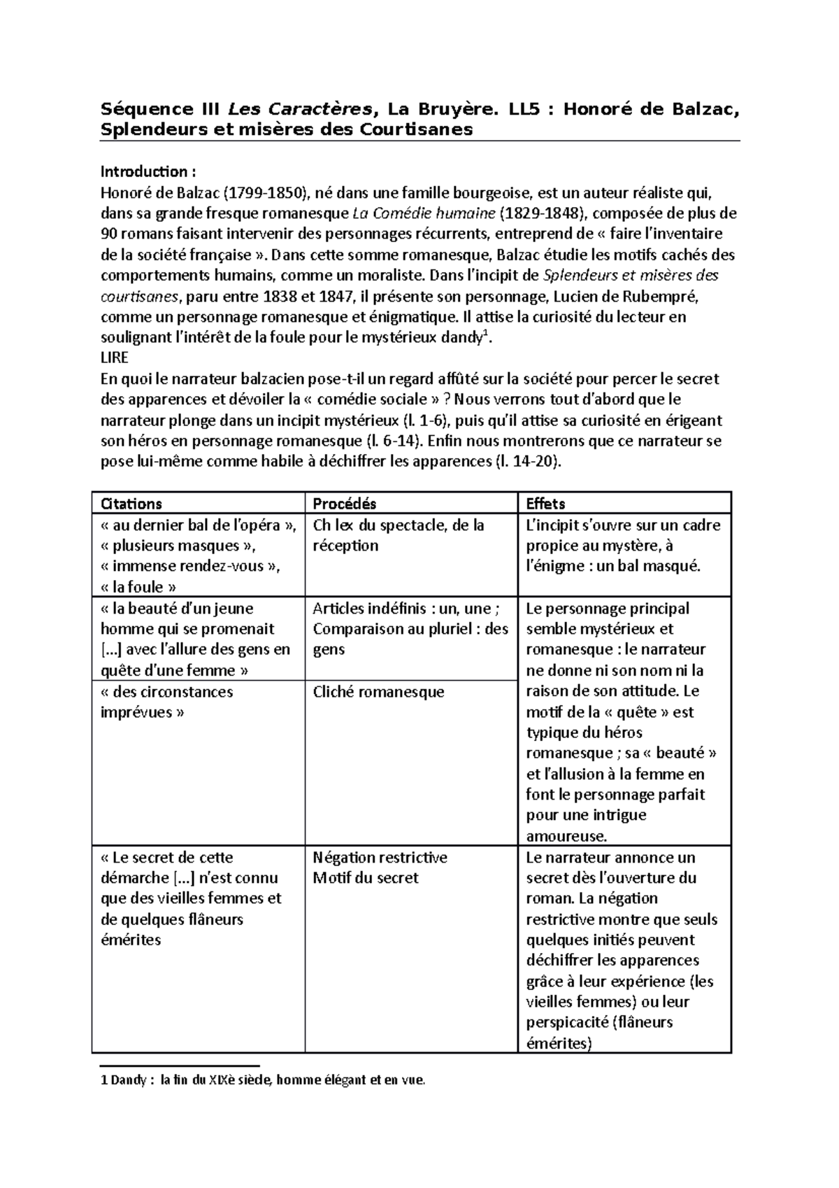 LL5 Balzac Splendeurs corrigé - Séquence III Les Caractères, La Bruyère ...