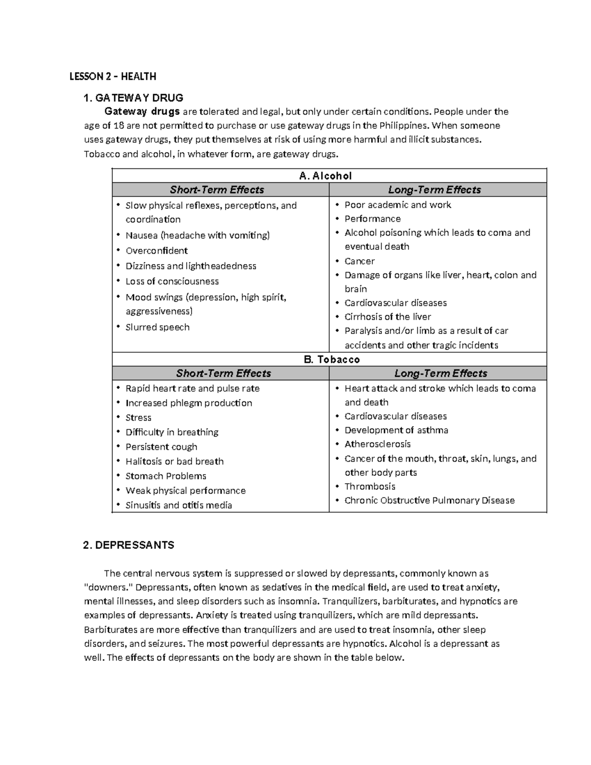 Lesson-2- Health-Q2 - reviewer - LESSON 2 – HEALTH 1. GATEWAY DRUG ...