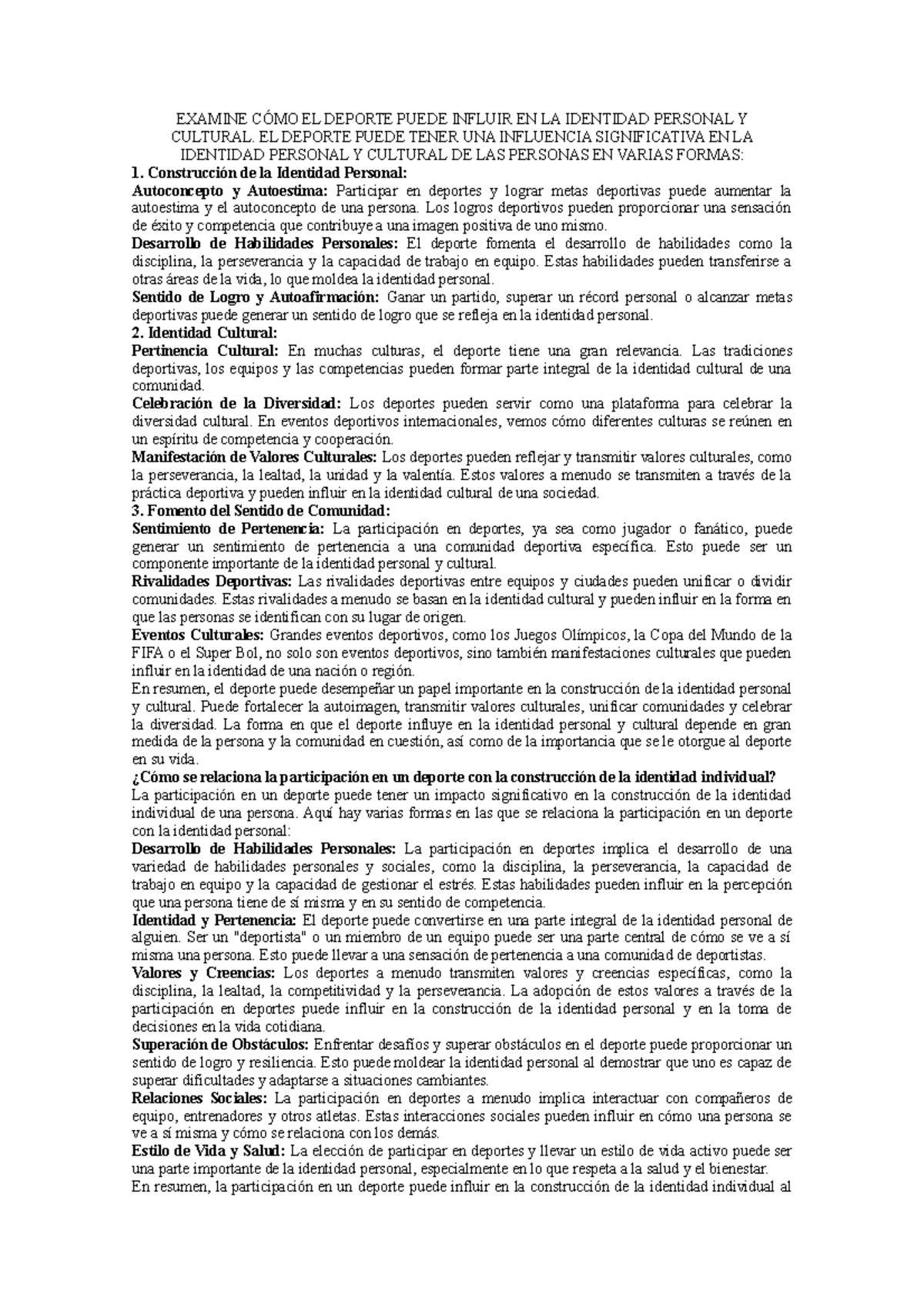 Filosofia DEL Deporte - EXAMINE CÓMO EL DEPORTE PUEDE INFLUIR EN LA ...
