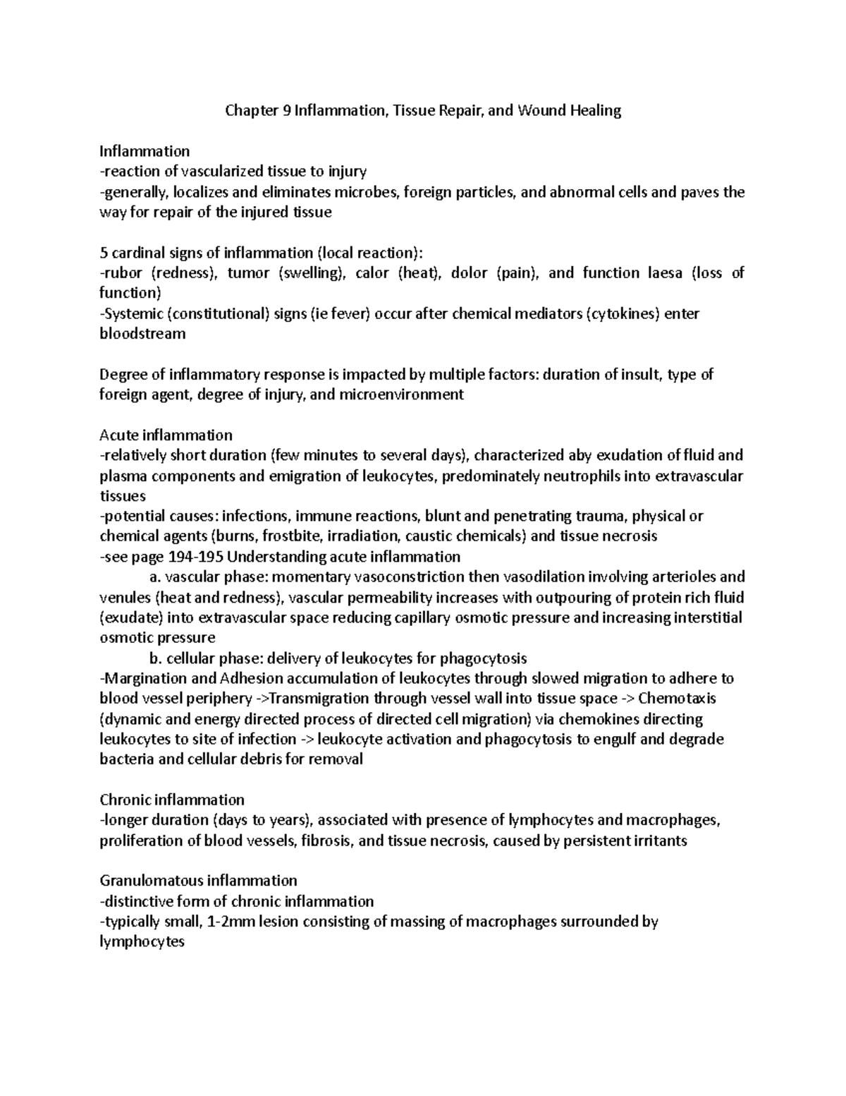 Patho Chapter 9 Inflammation, Tissue Repair and WOund Healing - Chapter 9 Inflammation, Tissue ...