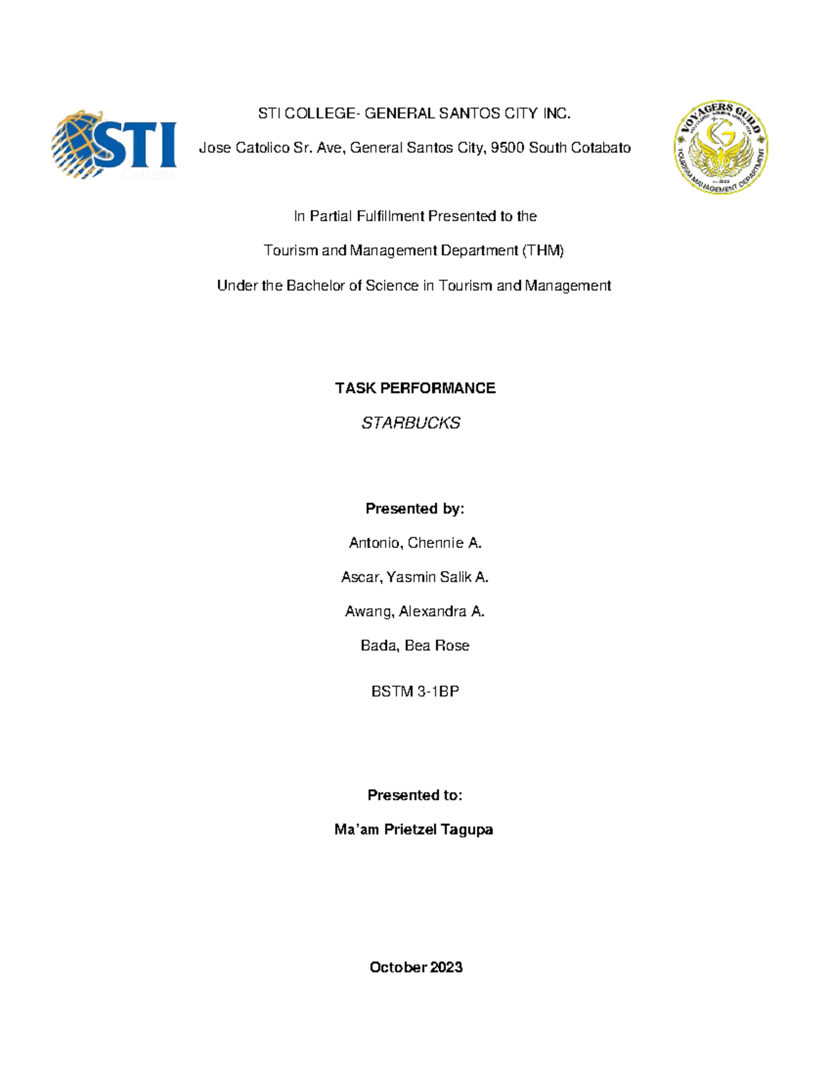 Group-2- Starbucks - Bstm - STI COLLEGE- GENERAL SANTOS CITY INC. Jose ...