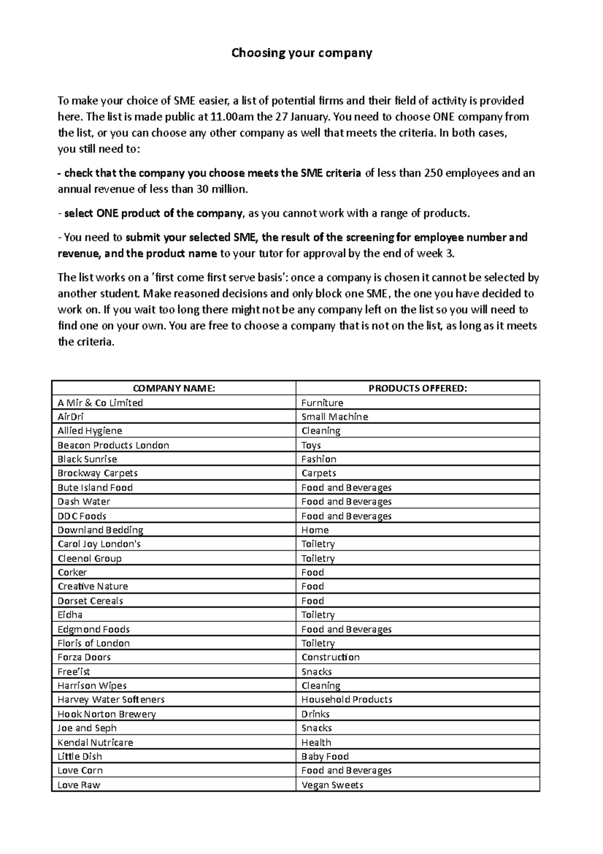 Choosing your company (List + Links) - Choosing your company To make ...