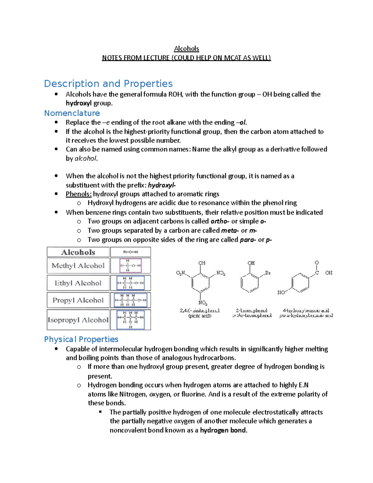 Alcohols - Lecture notes of alcohol compound and reactivity - Alcohols ...