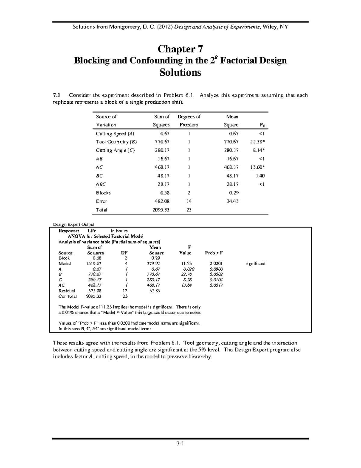 Chapter 7 Design and Analysis of Experiments by douglas montgomery - Chapter 7 Blocking and ...
