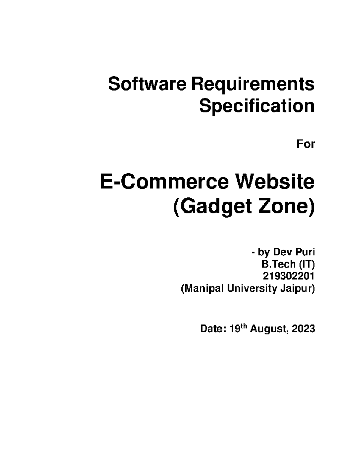SRS - SRS for E-Commerce Website - Software Requirements Specification ...